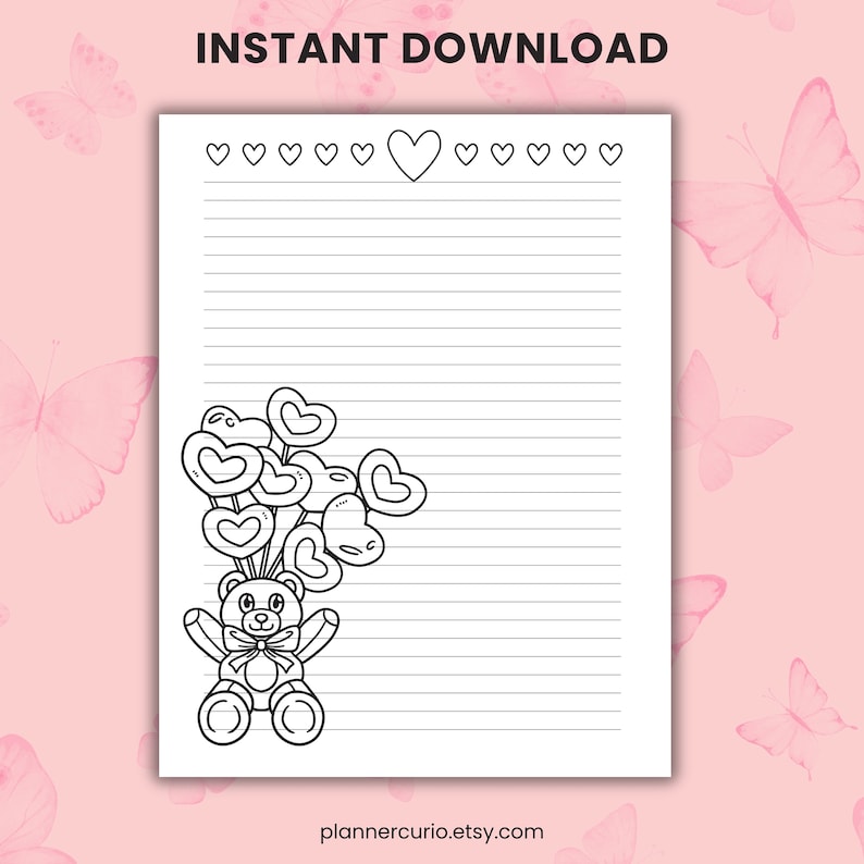 Printable Stationery Valentine's Day, Coloring Teddy Bear Hearts ...