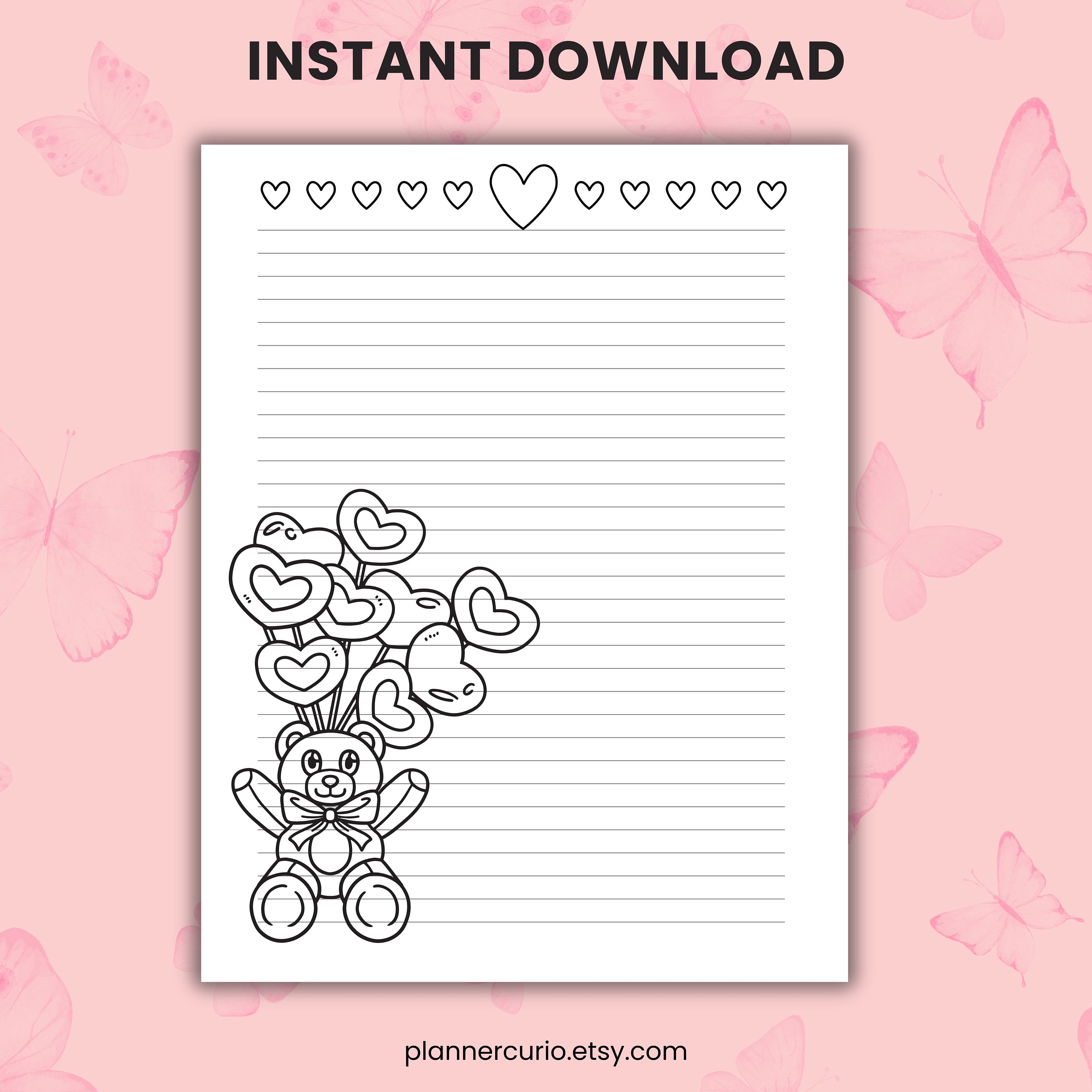 Printable Stationery Valentine's Day, Coloring Teddy Bear Hearts ...