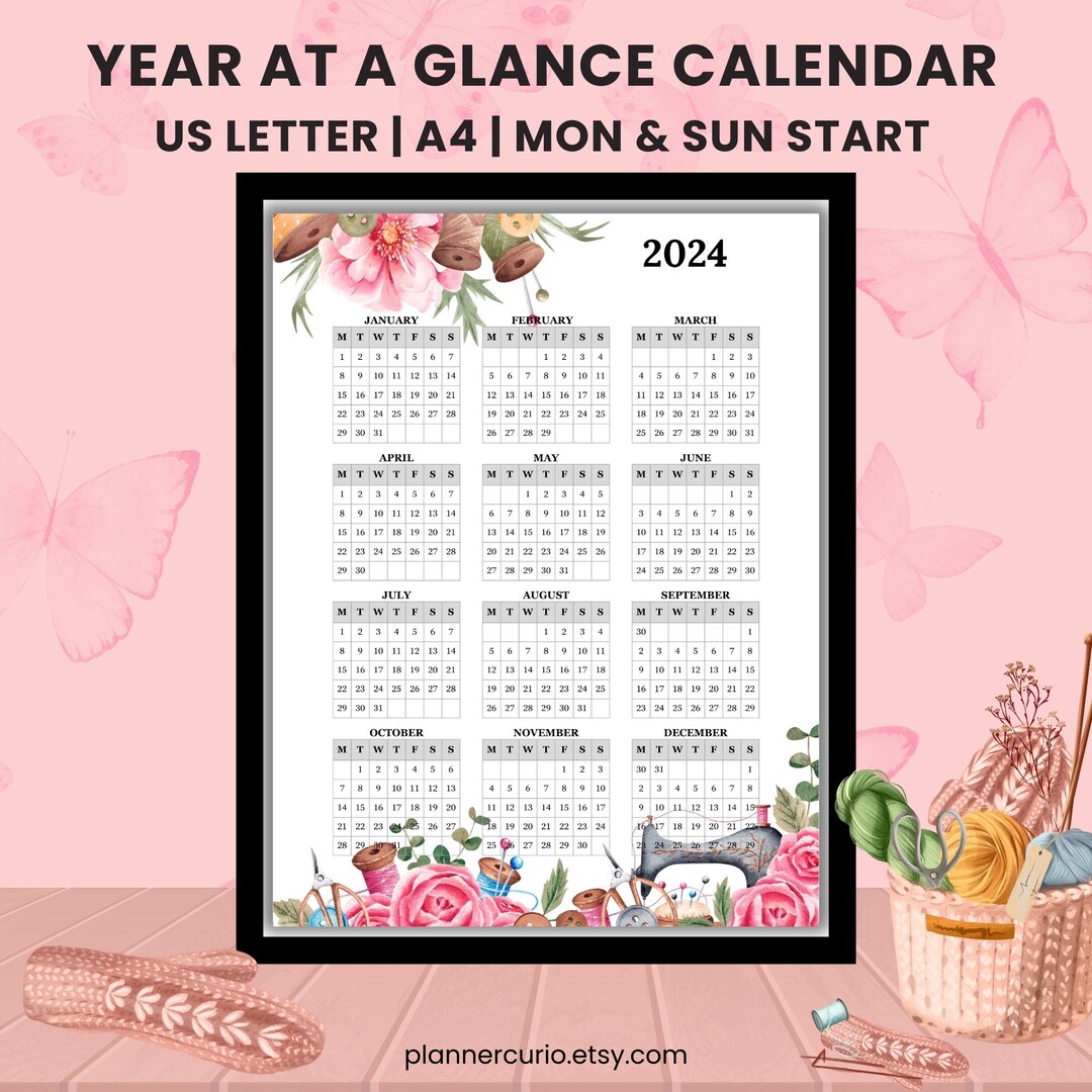 Year at A Glance Sewing Theme Calendar, 2024 Seamstress Yearly Calendar ...