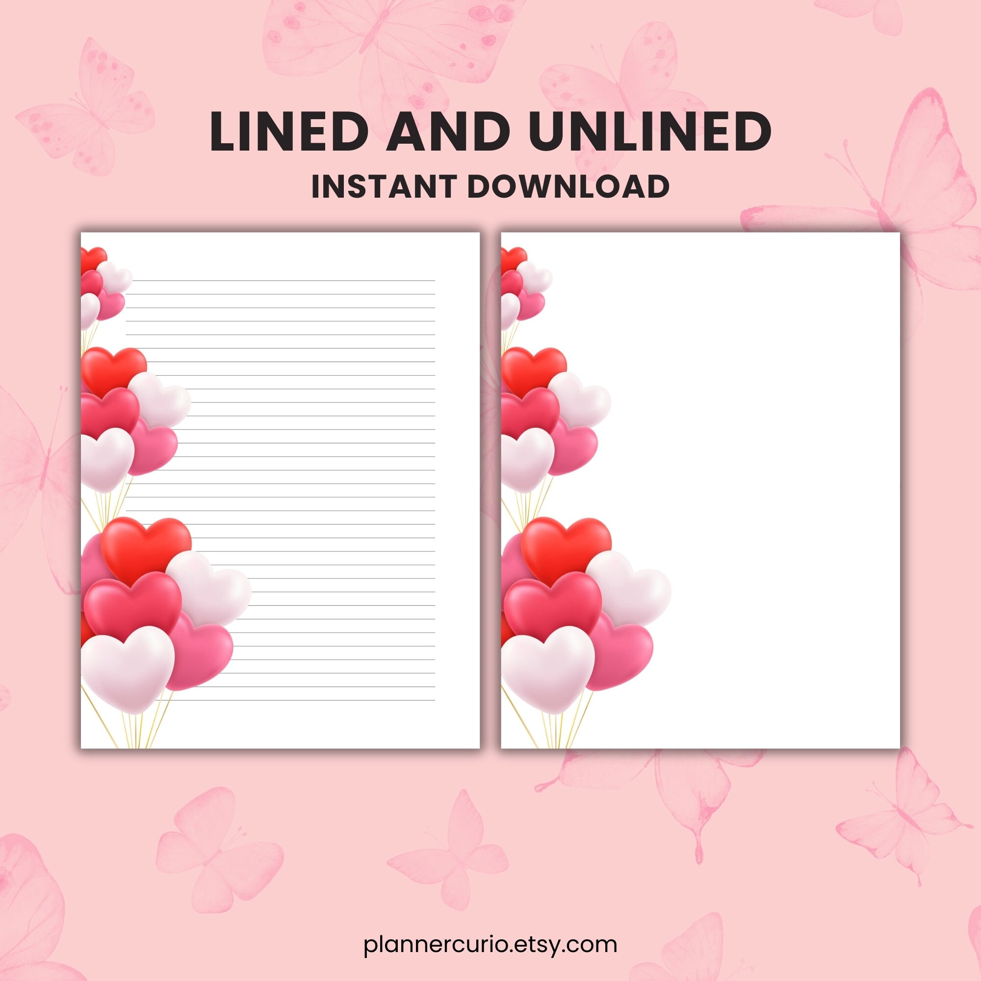 Printable Stationery Valentines Day, Heart Balloons Love Letter Writing ...
