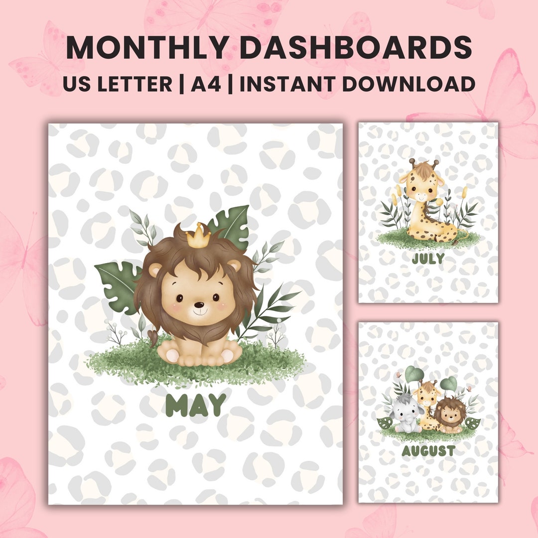 Monthly Dashboard Printable Leopard Print, Jungle Safari Baby Animals ...