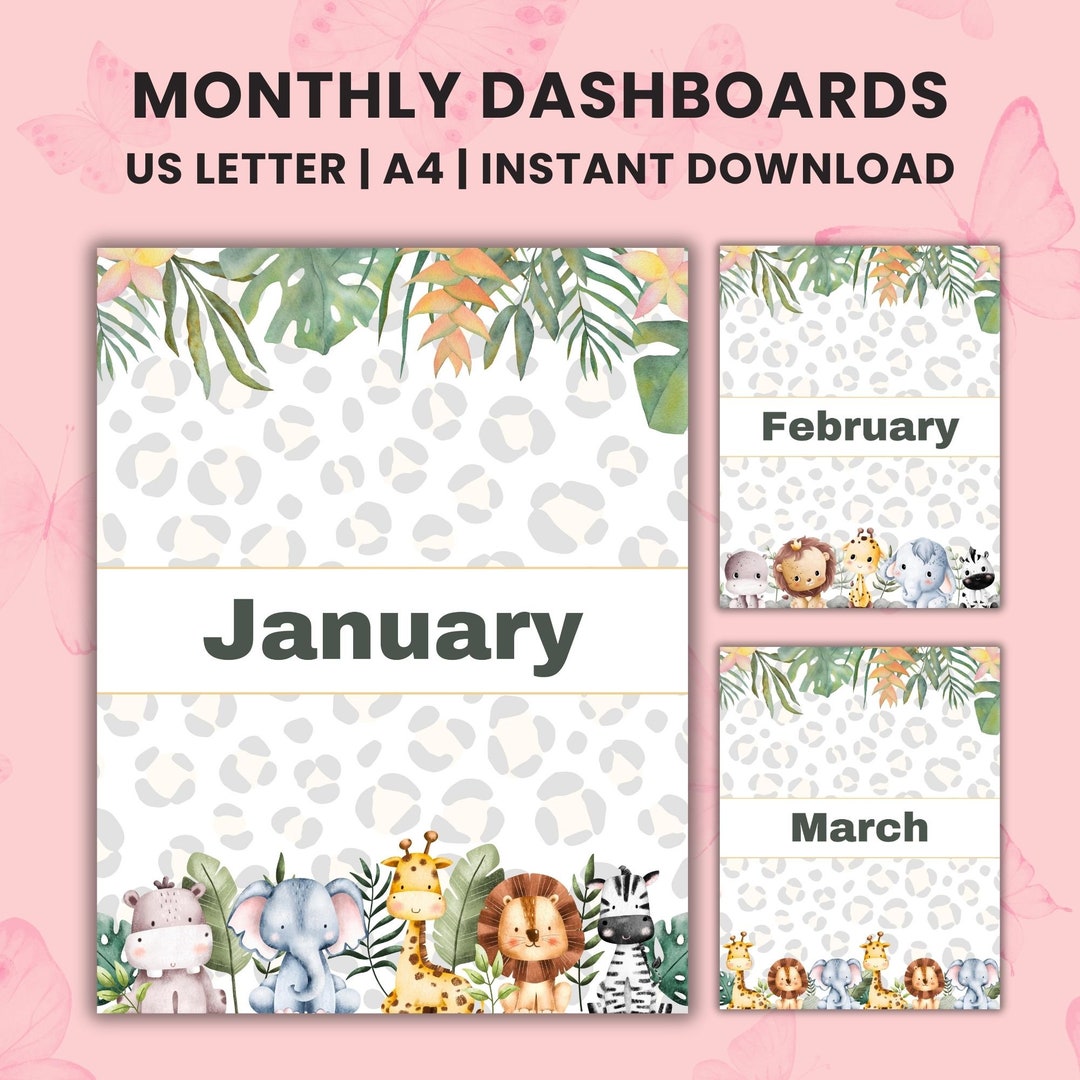 Animal Print Monthly Cover Pages, Printable Safari Animals Planner ...