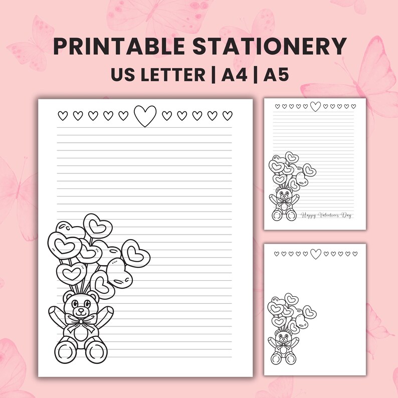Printable Stationery Valentine's Day, Coloring Teddy Bear Hearts ...