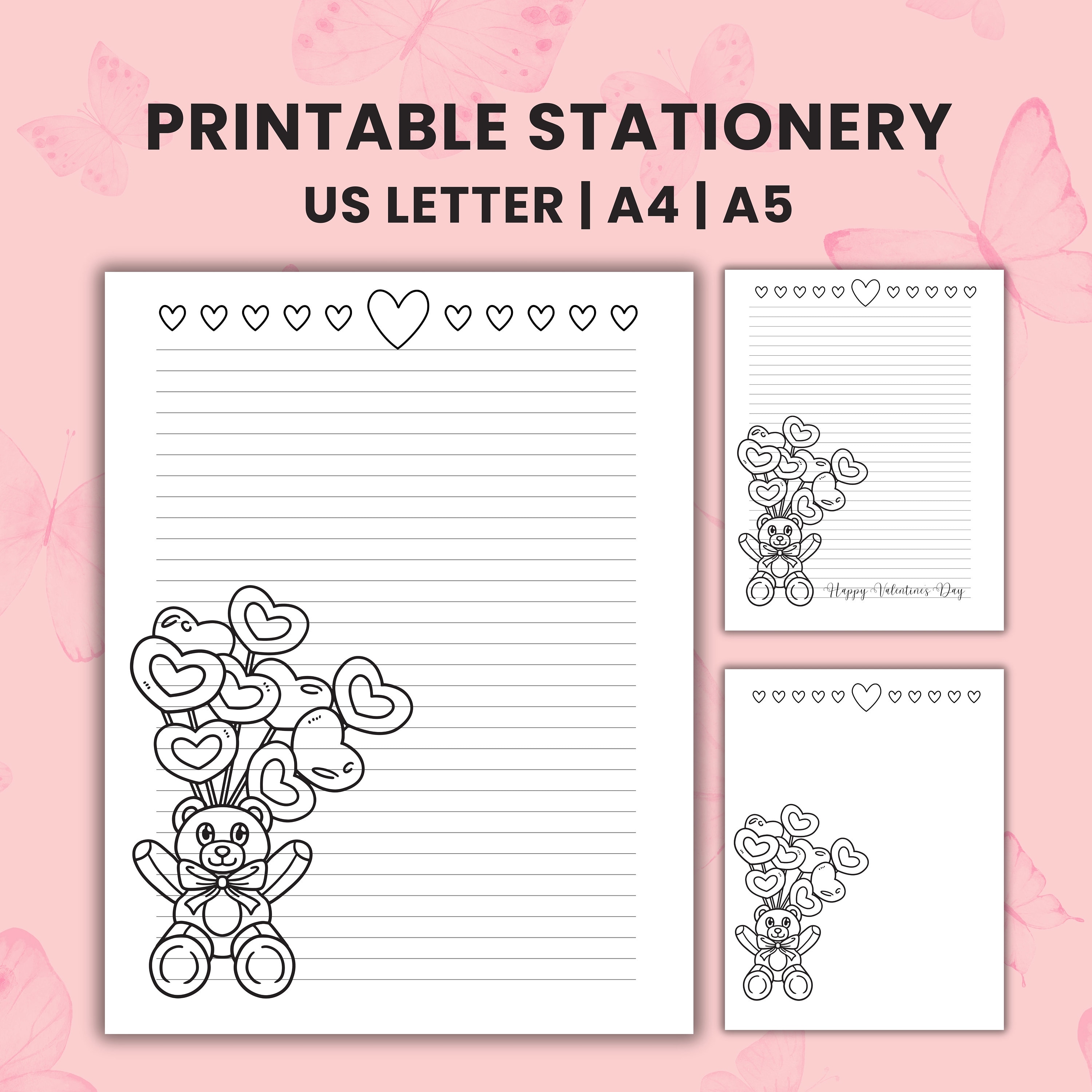 Printable Stationery Valentine's Day, Coloring Teddy Bear Hearts ...