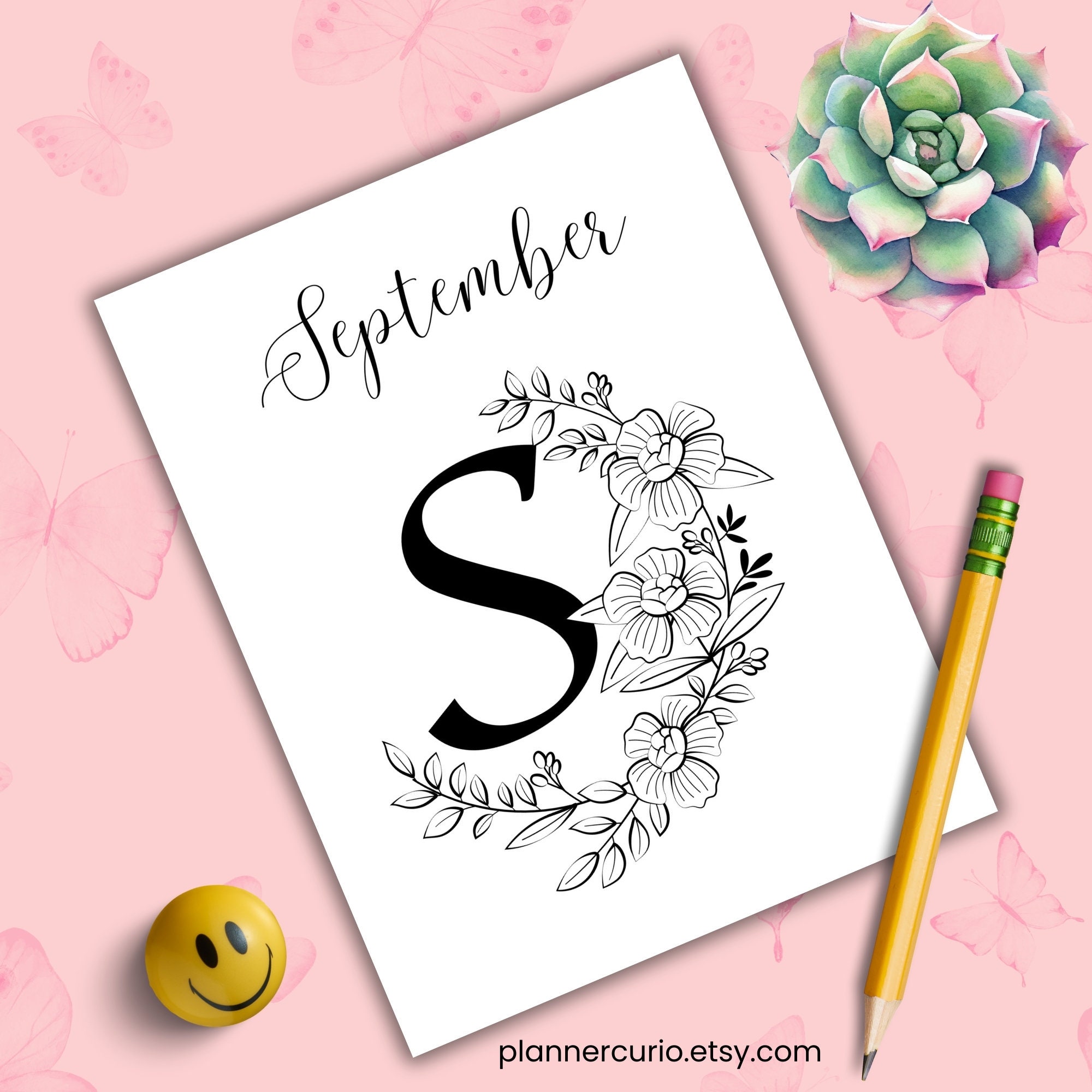 Monthly Dashboards Boho Coloring Pages, Floral Monogram Monthly Cover ...