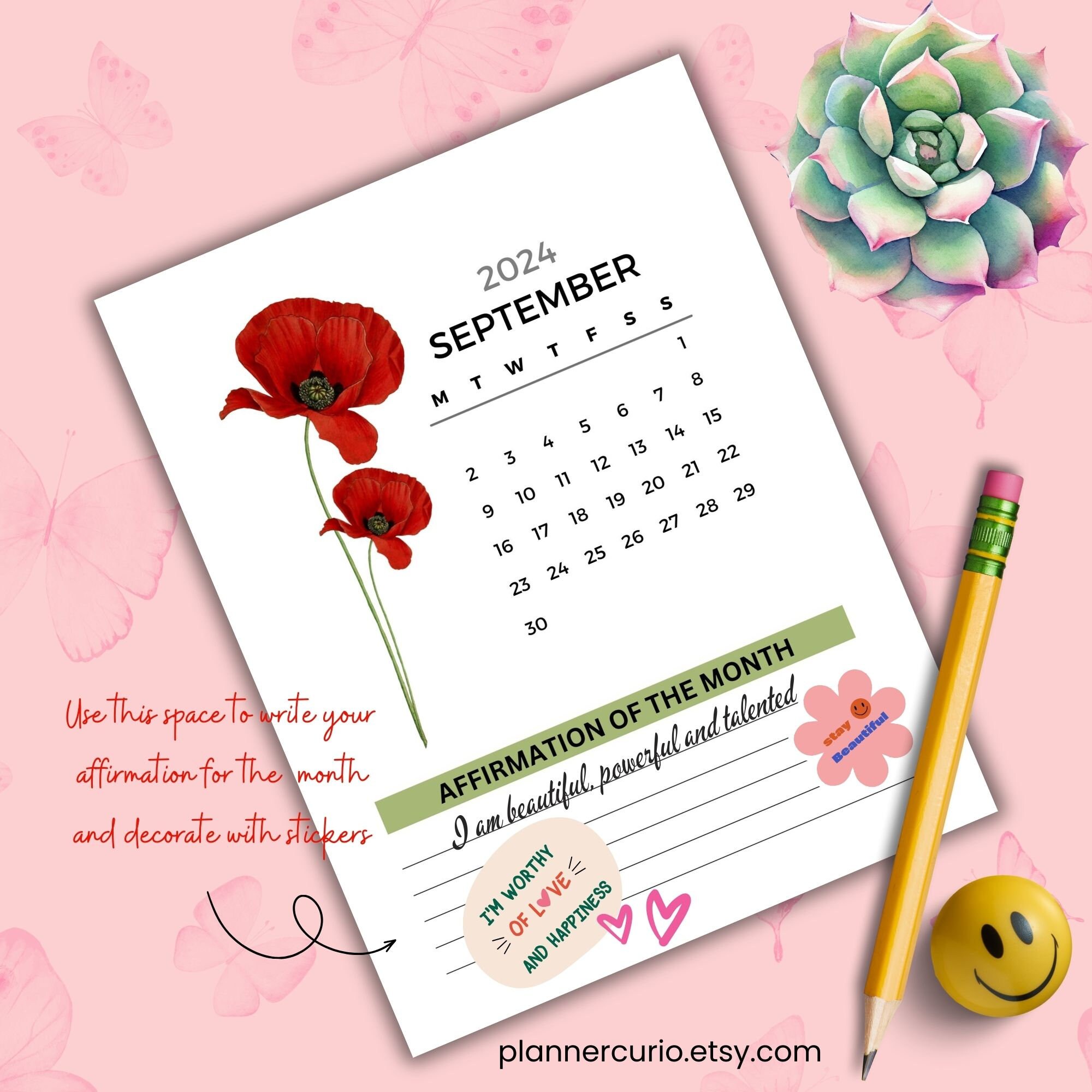 2024 Floral Monthly Calendar Printable, Write Your Own Monthly ...