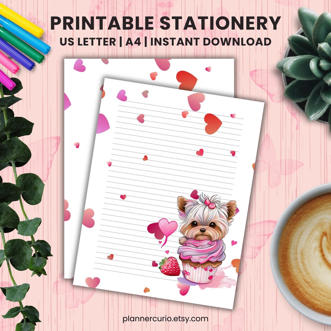 Printable Stationery Valentines Day, Red and Pink Hearts Love Letter ...