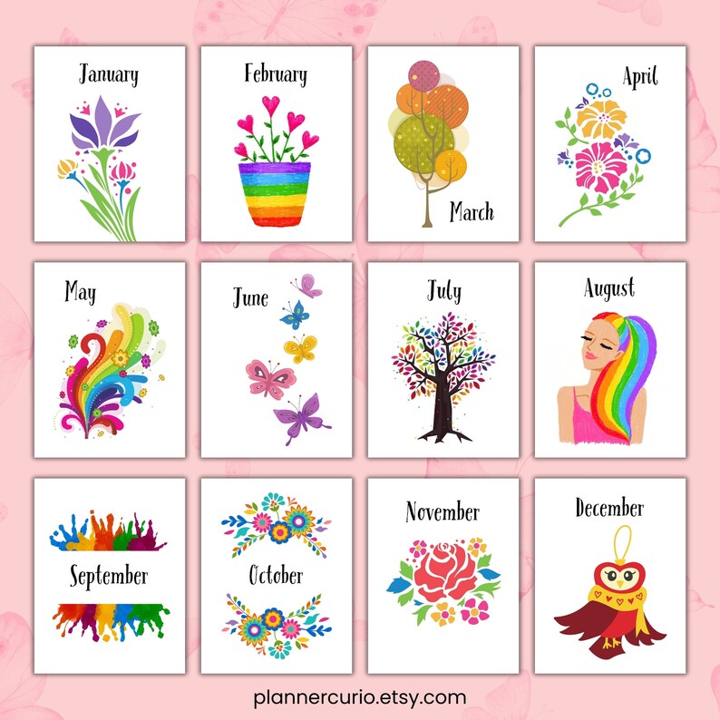 Monthly Planner Dashboards Rainbow Colors, Rainbow Color Elements ...