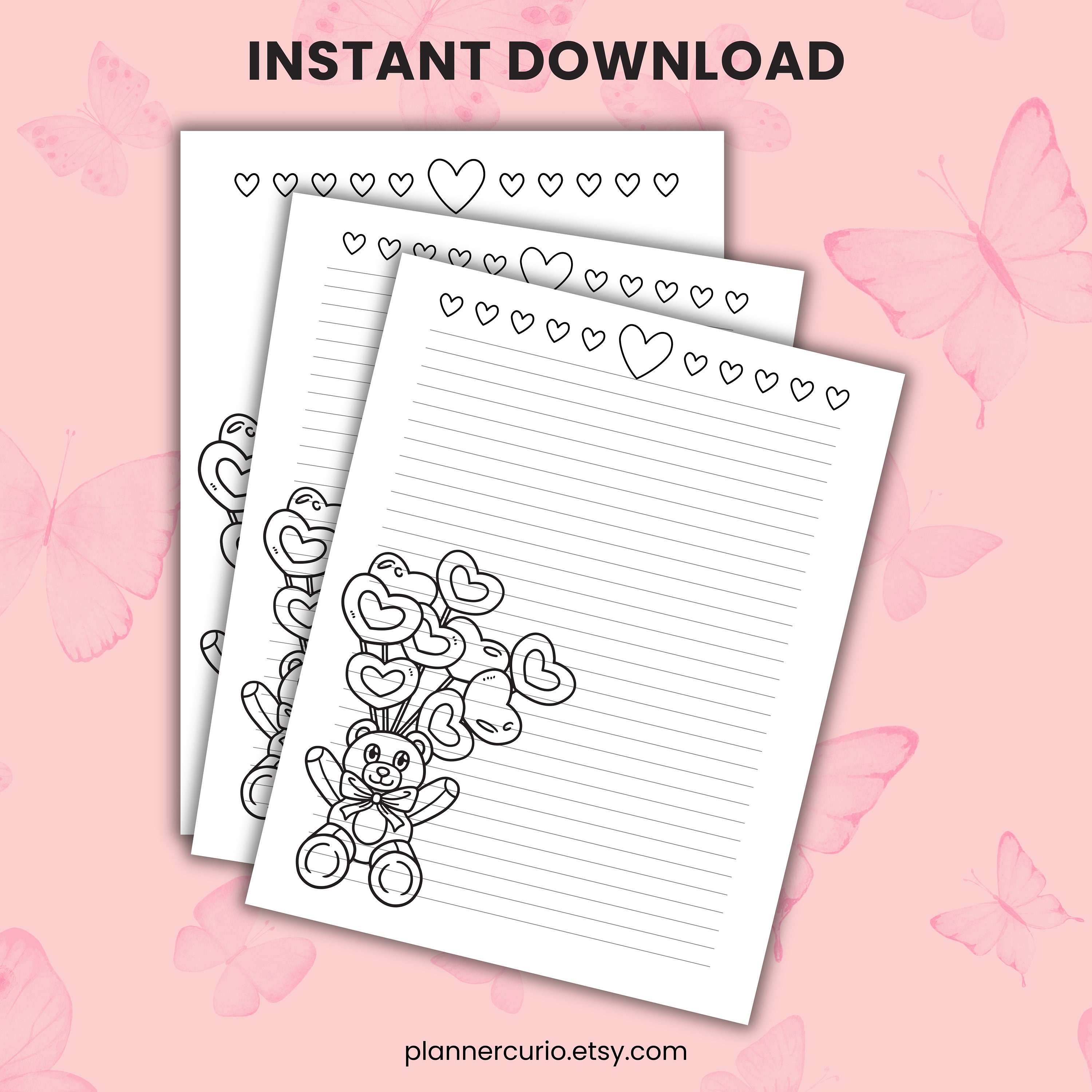 Printable Stationery Valentine's Day, Coloring Teddy Bear Hearts ...
