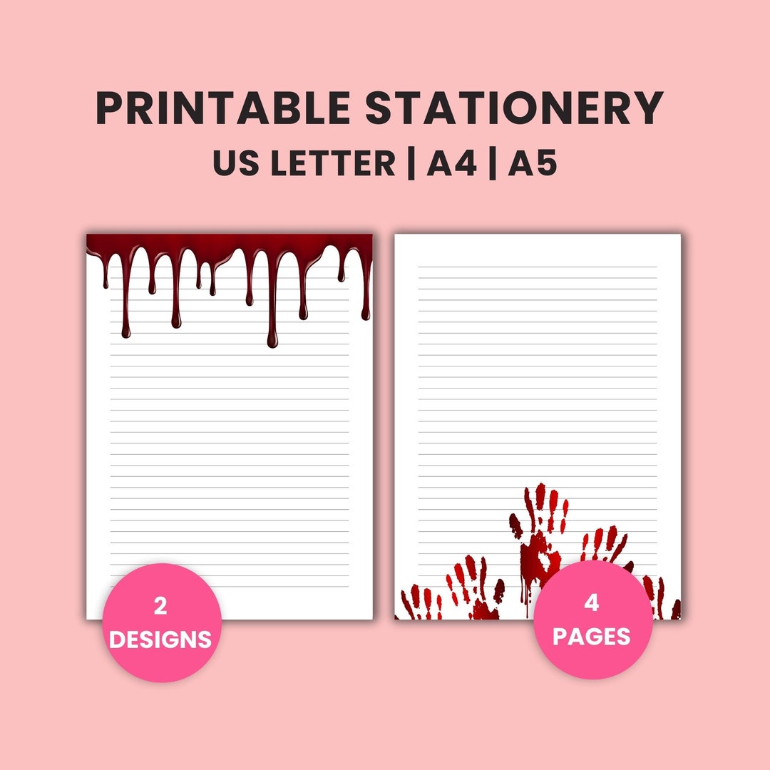 Bloody Drops Halloween Printable Stationery, Red Blood Murder Mystery ...