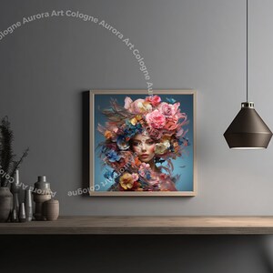 Digital Artwork Download Digital, Beautiful Woman Flowers, Bright ...