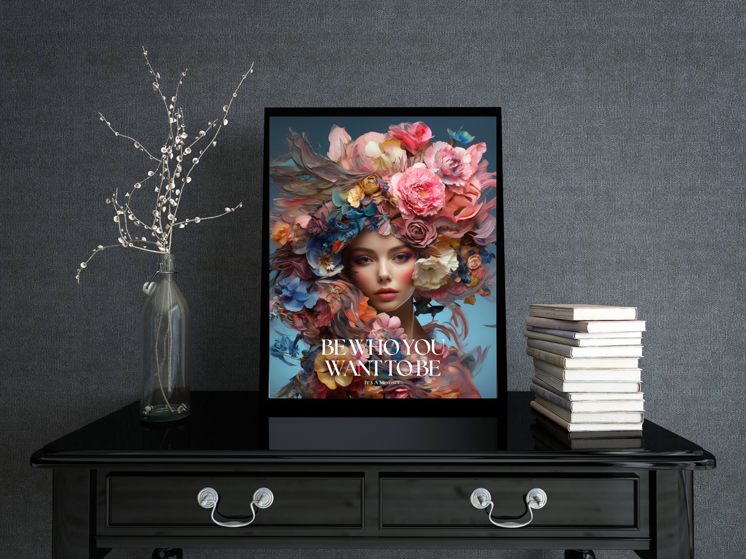 Digital Artwork Download Digital, Beautiful Woman Flowers, Bright ...