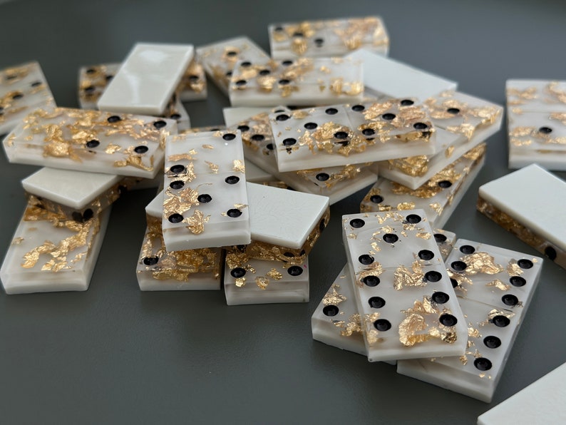 Custom Epoxy Resin Domino Set: Gold Inlay, Personalized Colors - Etsy