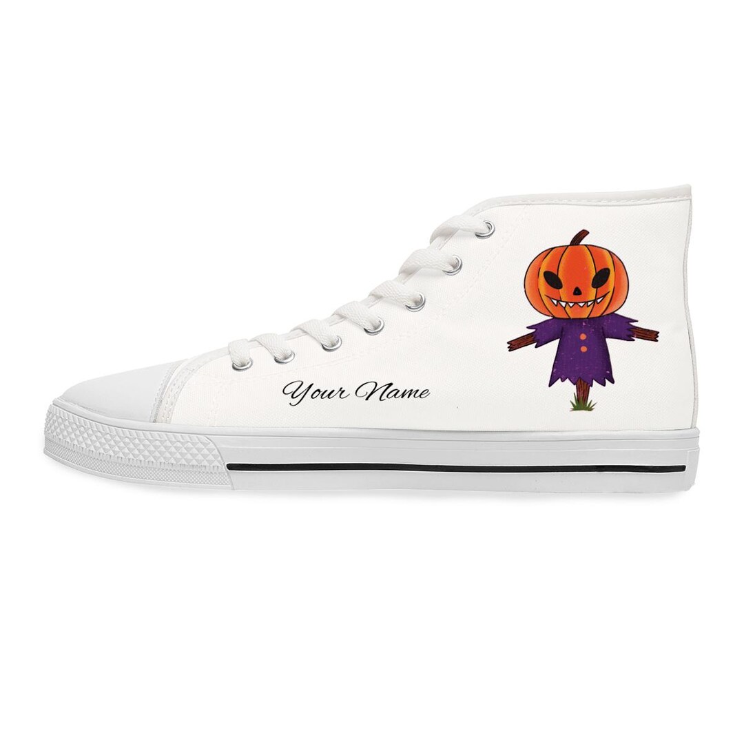 Women Sneakers, Retro Pumpkin Halloween White Women's High Top Sneakers ...