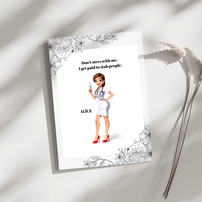 Funny Nurse Cartoon Portrait – Custom Digital Poster – Personalized ...