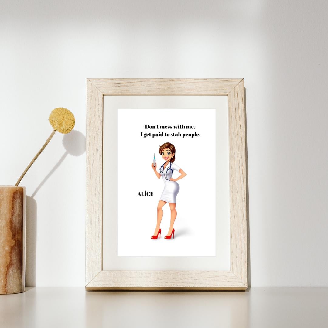 Funny Nurse Cartoon Portrait – Custom Digital Poster – Personalized ...