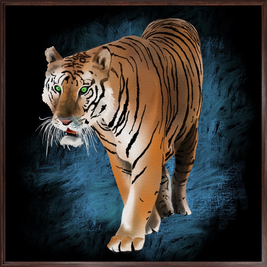 Emerald Gaze Digital Watercolour Tiger Print on Black Canvas - Etsy