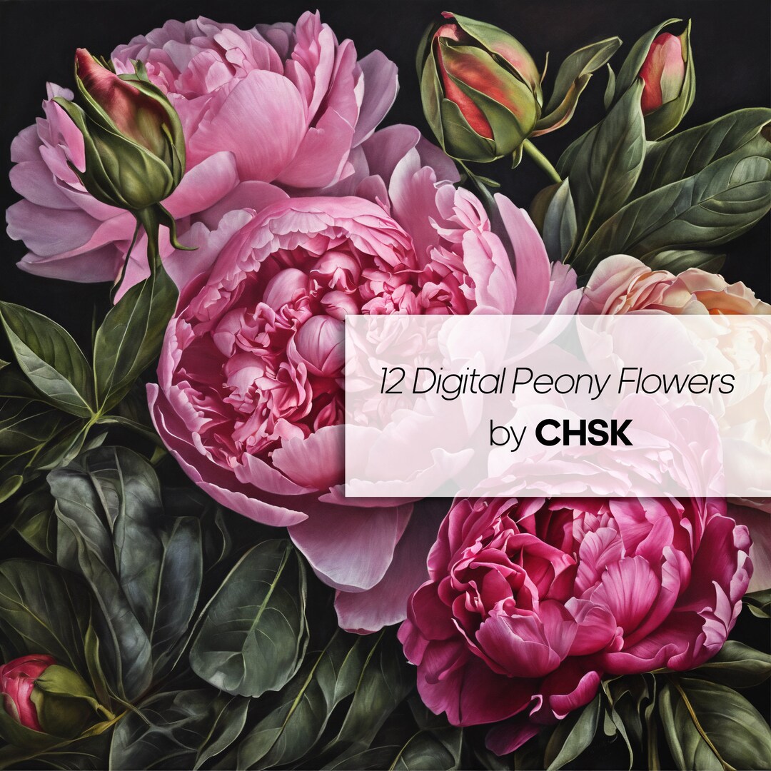 12 X Digital Peony Flowers Backgrounds, Photoshop Fine Art Textures ...