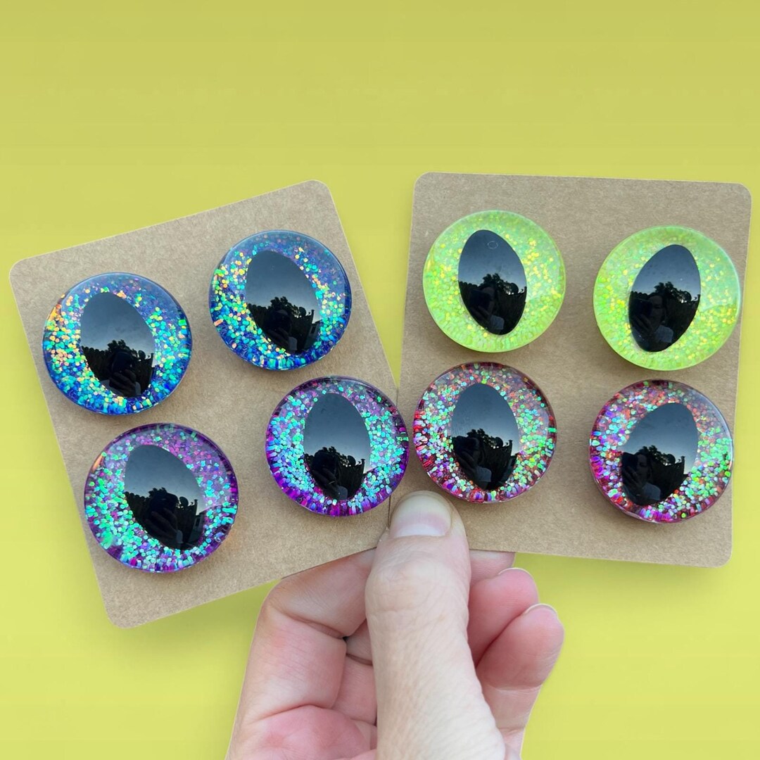 Set of 2 Cat Eyes | Handpainted Glitter Safety Eyes | Slit Pupil Sinker ...