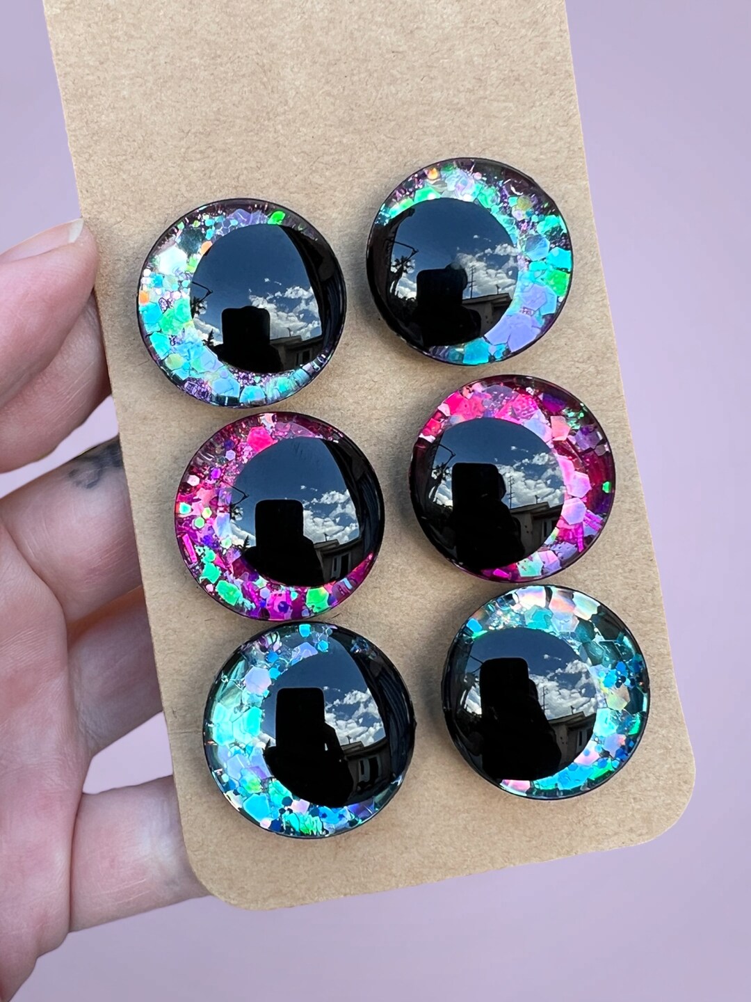 Set of 3 Iridescent Glitter Safety Eyes 30mm 25mm 20mm 18mm Offset ...