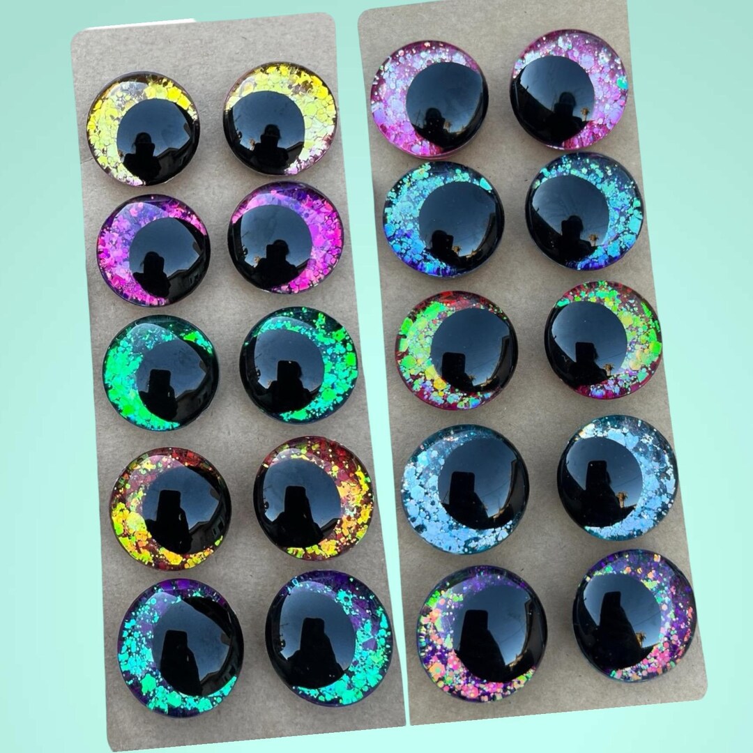 Gemstone Color Shifting Glitter Safety Eyes 1 Pair 30mm 25mm 20mm 18mm Offset Pupil Recessed