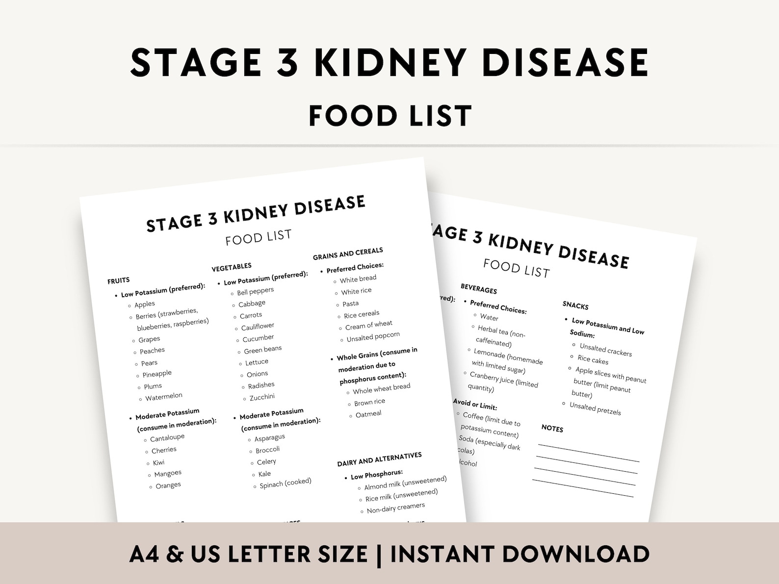 Stage 3 Kidney Disease Food List, CKD Renal Diet PDF, Kidney-friendly ...