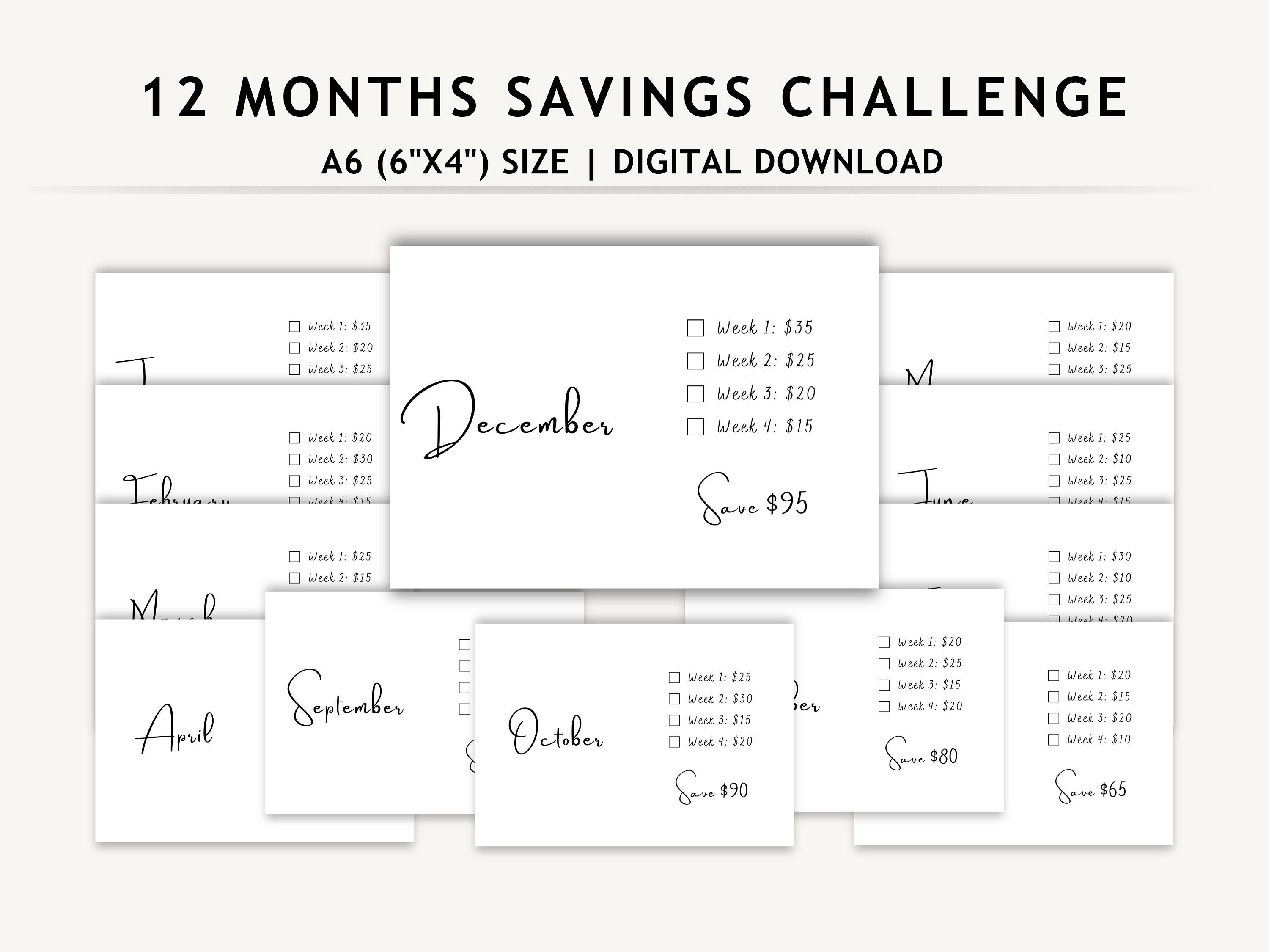 Minimalist Low Income Savings Challenge Printable, Save 1000 in a Year ...