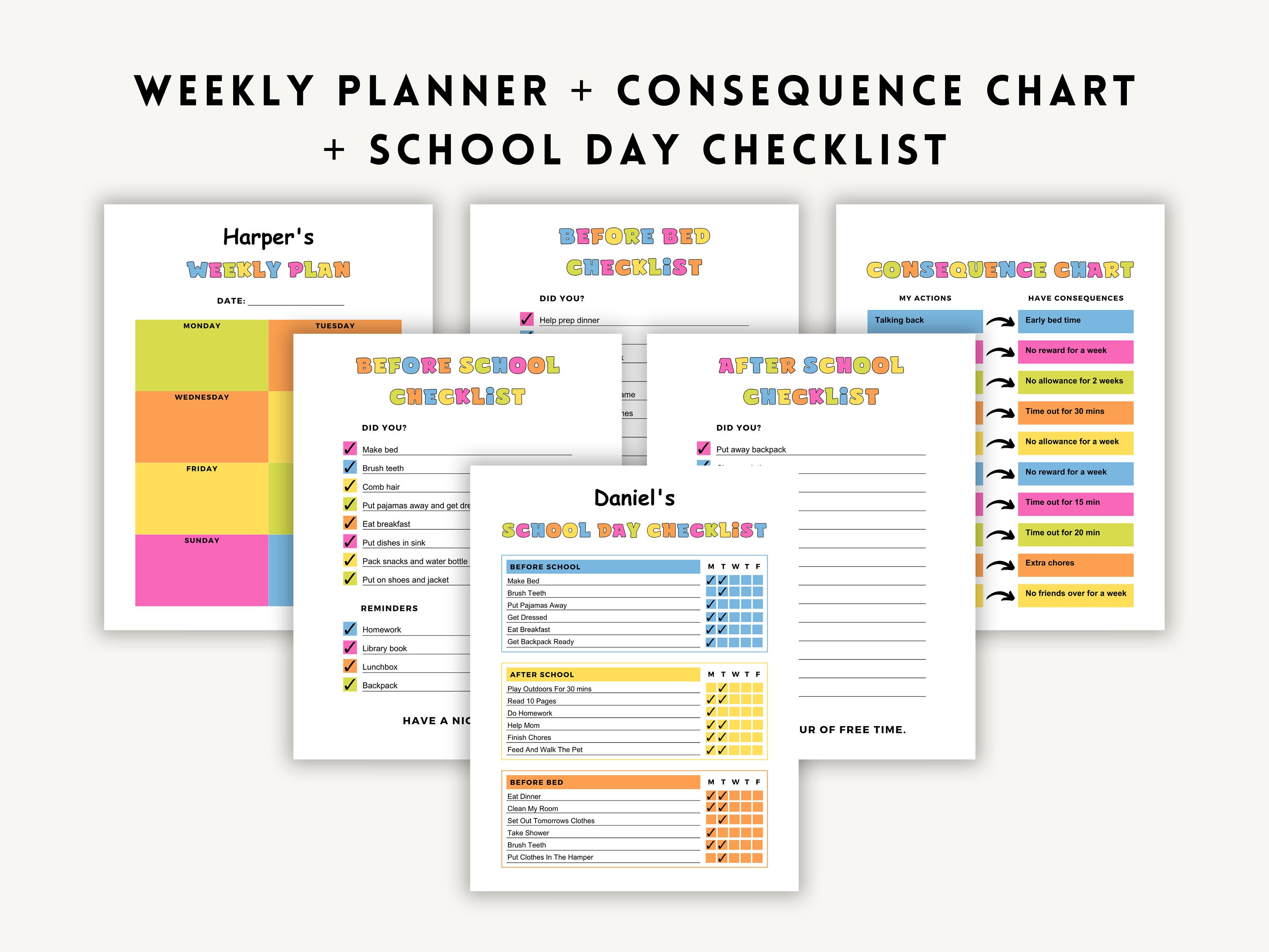 Editable Kids Chore Chart Bundle, Daily Routine Checklist, Reward ...