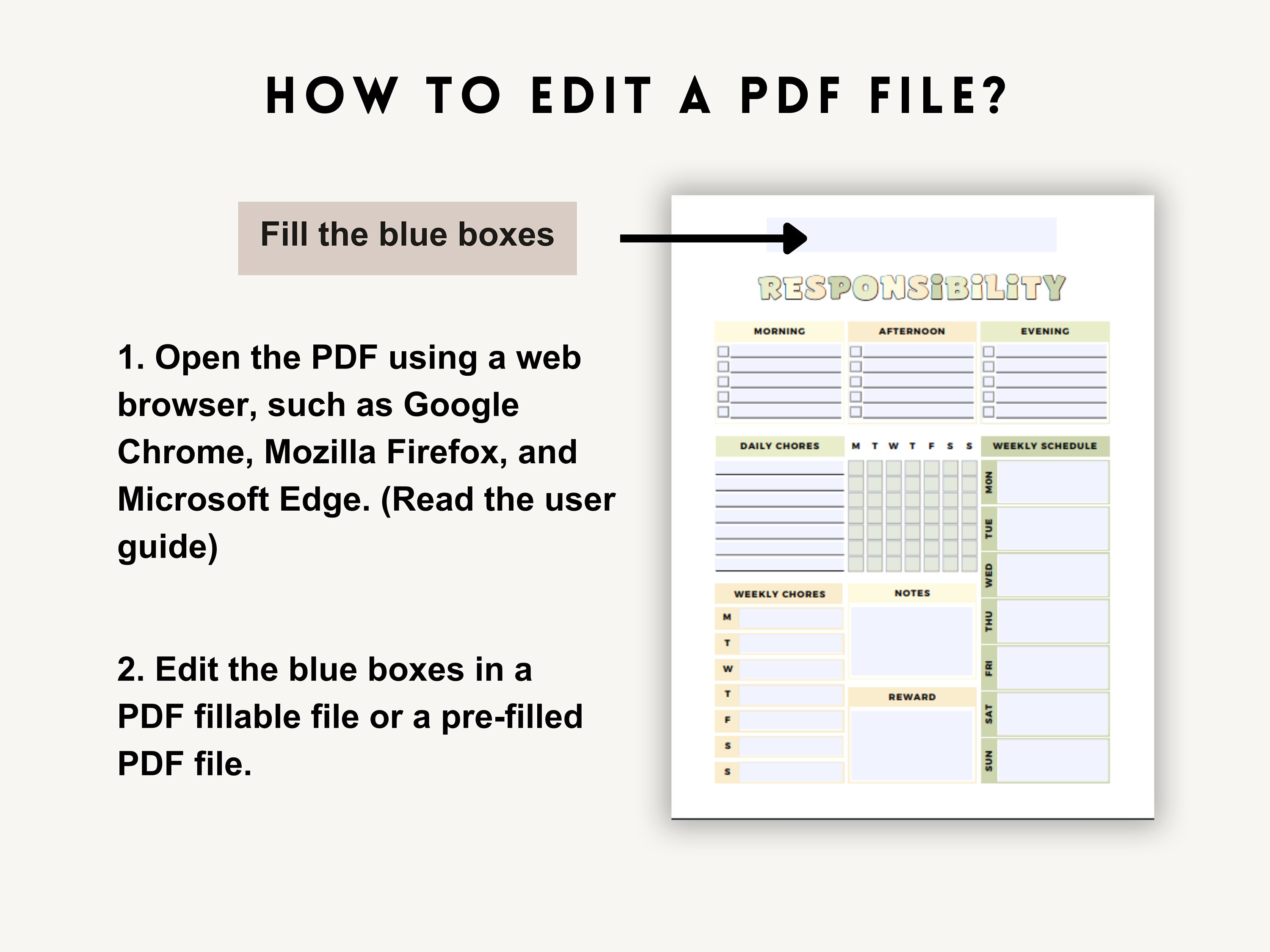 Kids Chore Chart Editable Printable Adhd Daily Weekly Checklist Bundle