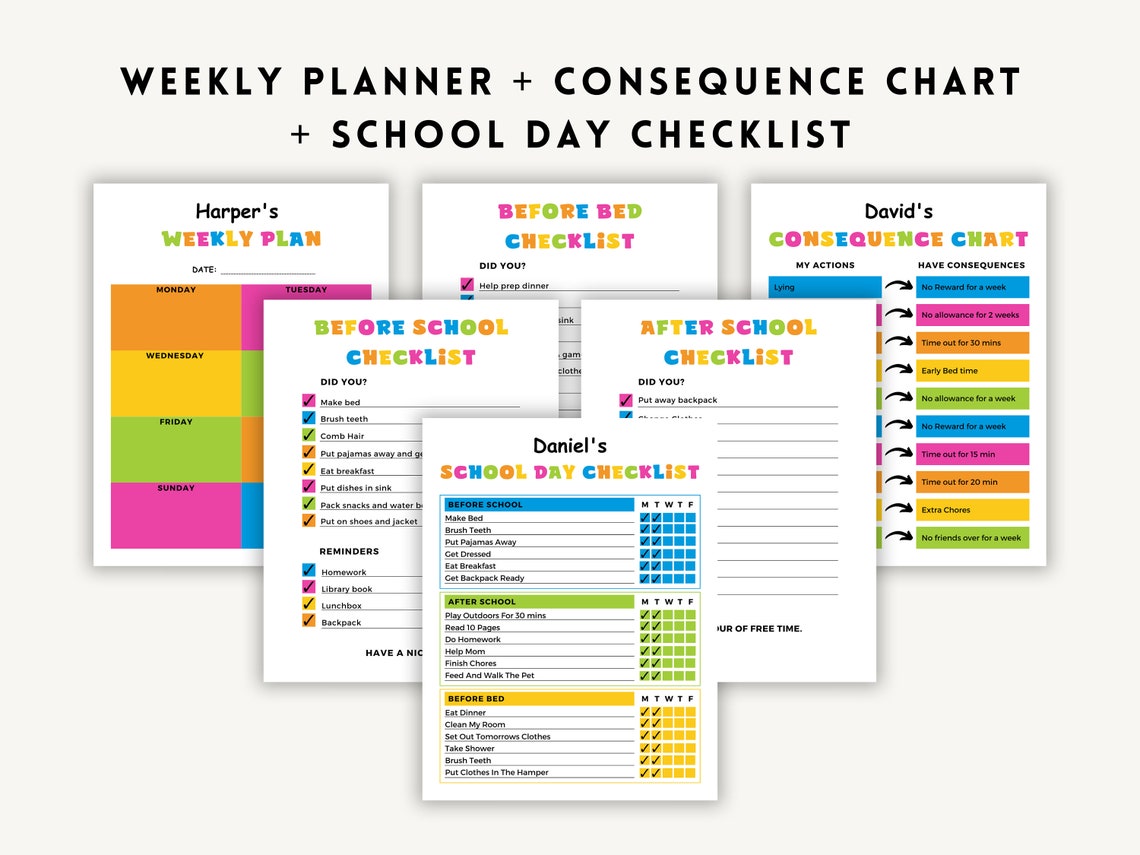Editable Kids Chore Chart Bundle, Daily Routine Checklist, Reward ...