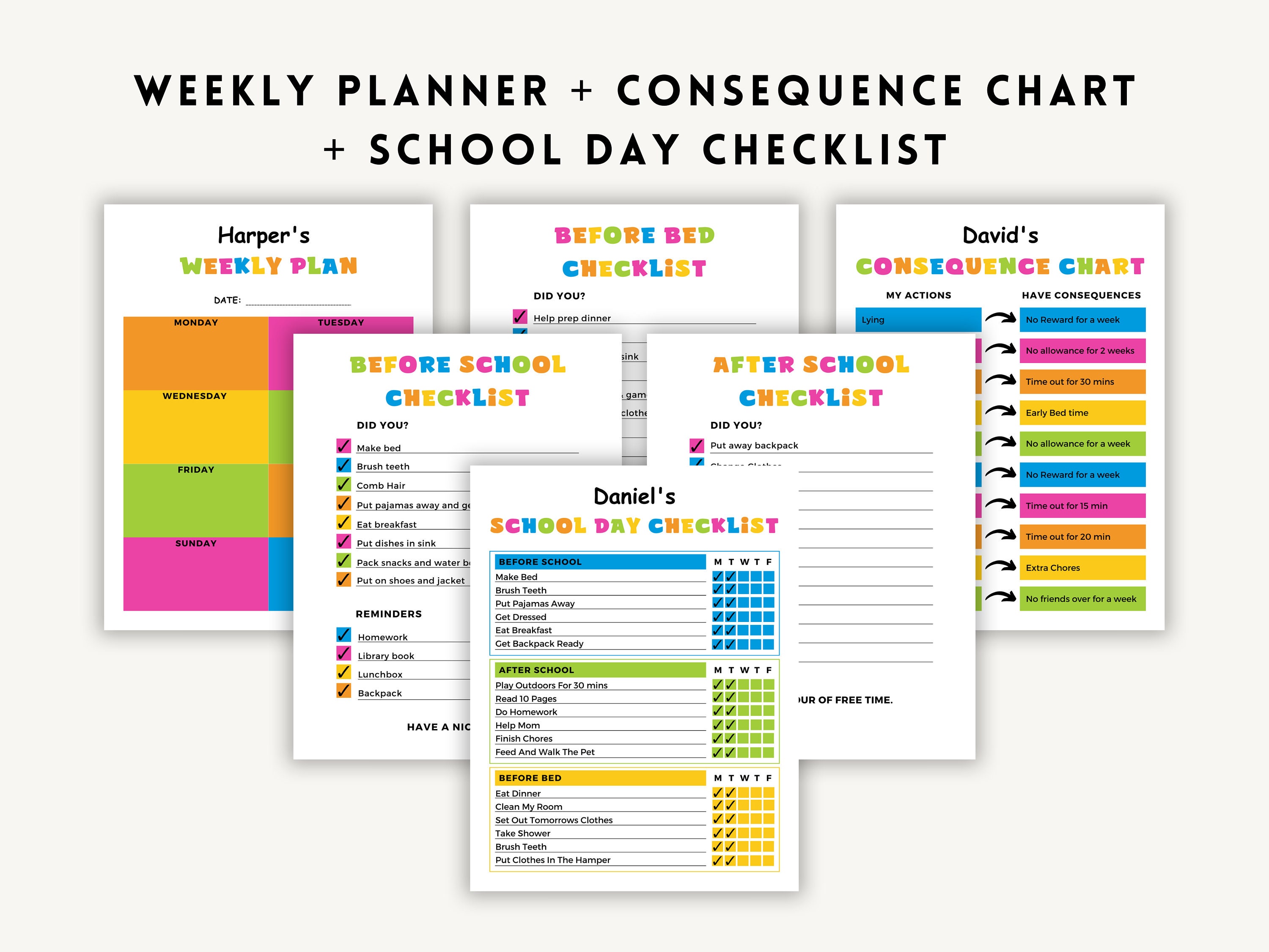 Editable Kids Chore Chart Bundle, Daily Routine Checklist, Reward ...