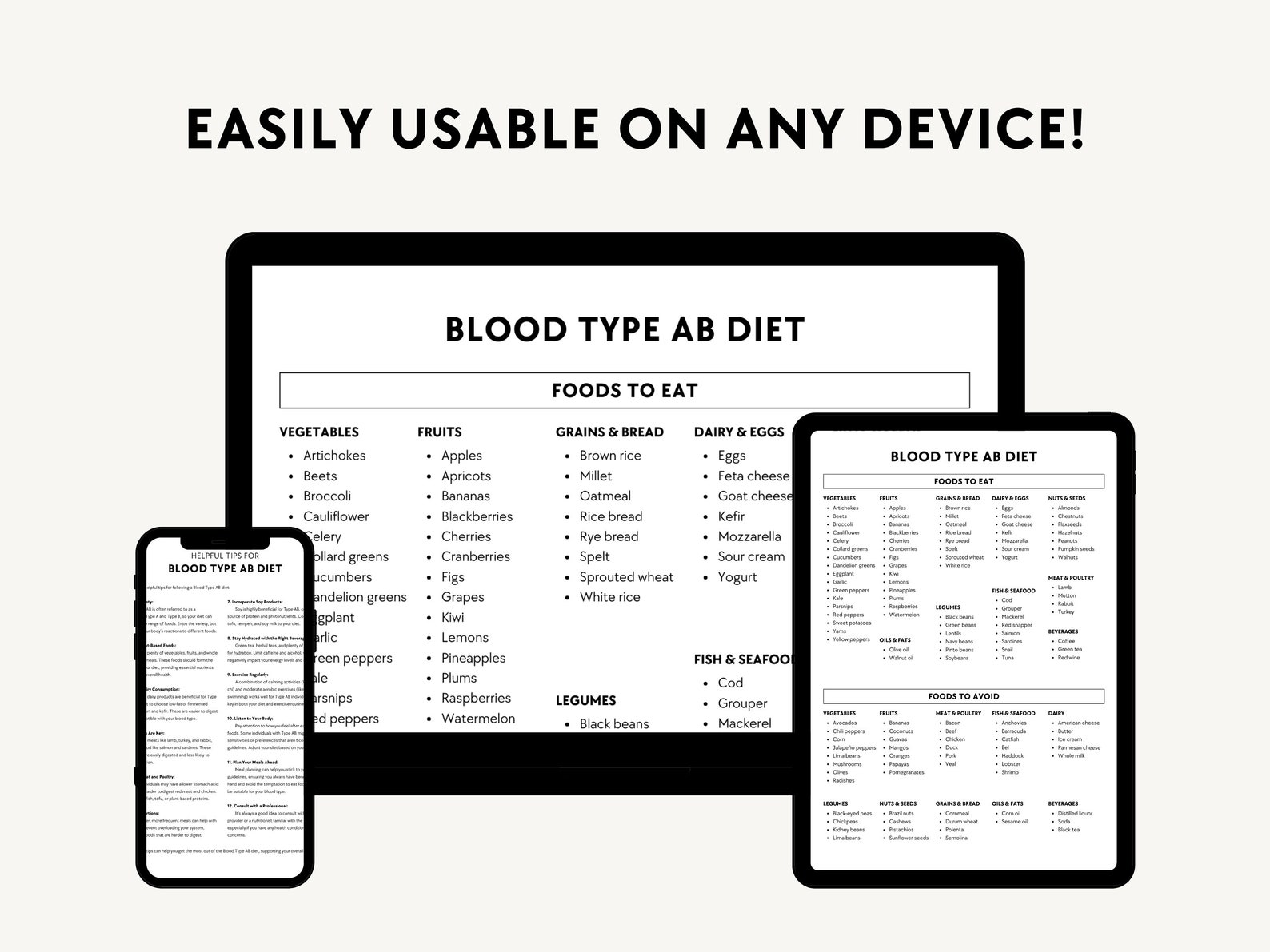 Blood Type AB Diet Food List PDF, Blood Group AB Healthy Eating Guide ...