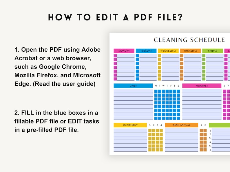 EDITABLE Cleaning Schedule, Printable ADHD Cleaning Checklist, Daily ...