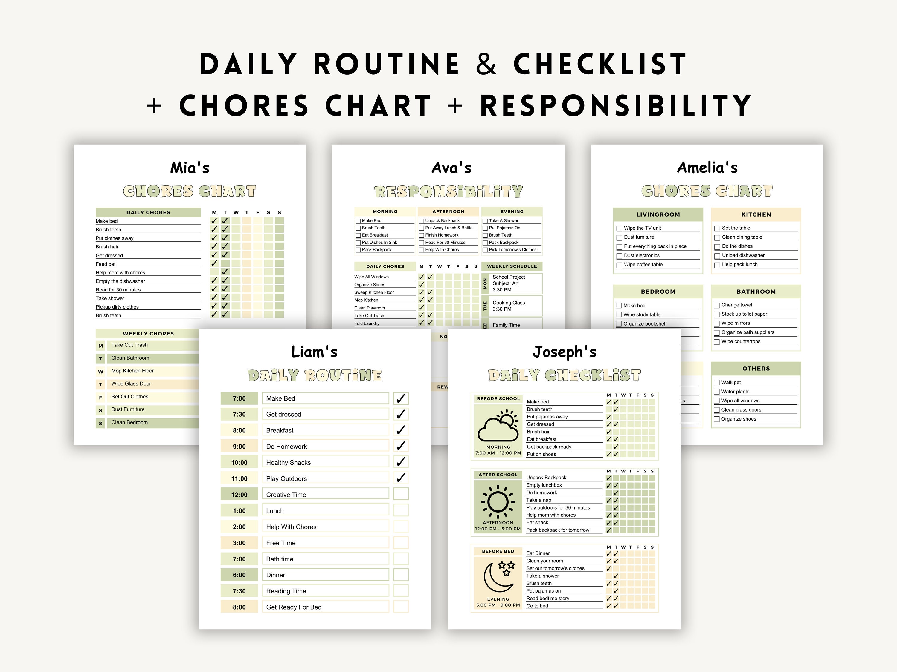 Kids Chore Chart Editable Printable, ADHD Daily Weekly Checklist Bundle ...