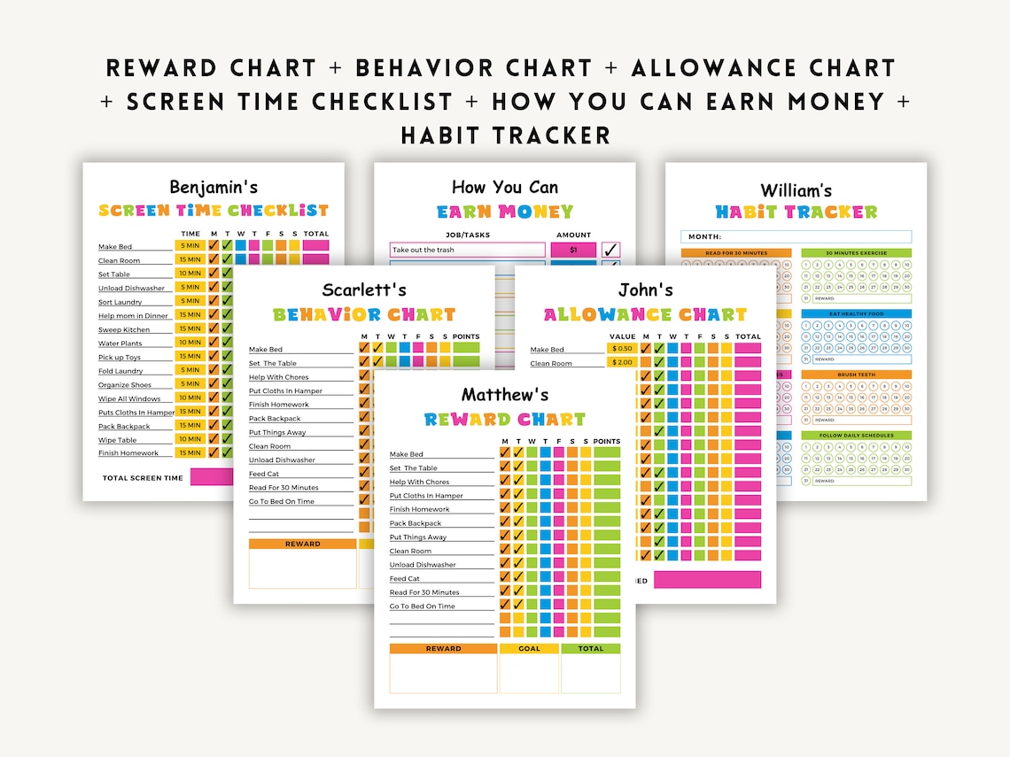 Editable Kids Chore Chart Bundle, Daily Routine Checklist, Reward ...