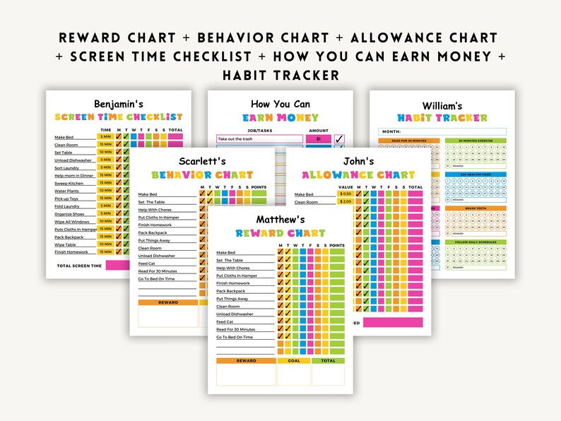 Editable Kids Chore Chart Bundle, Daily Routine Checklist, Reward ...