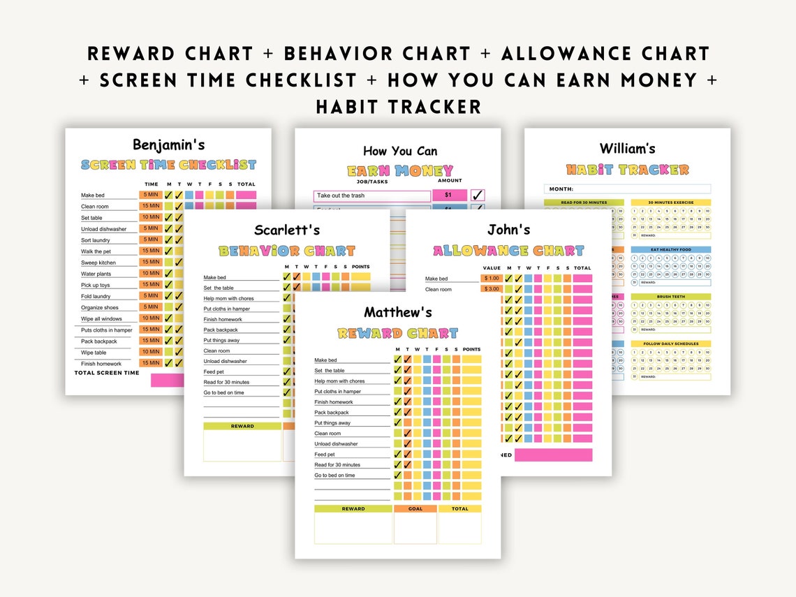 Editable Kids Chore Chart Bundle, Daily Routine Checklist, Toddler ...