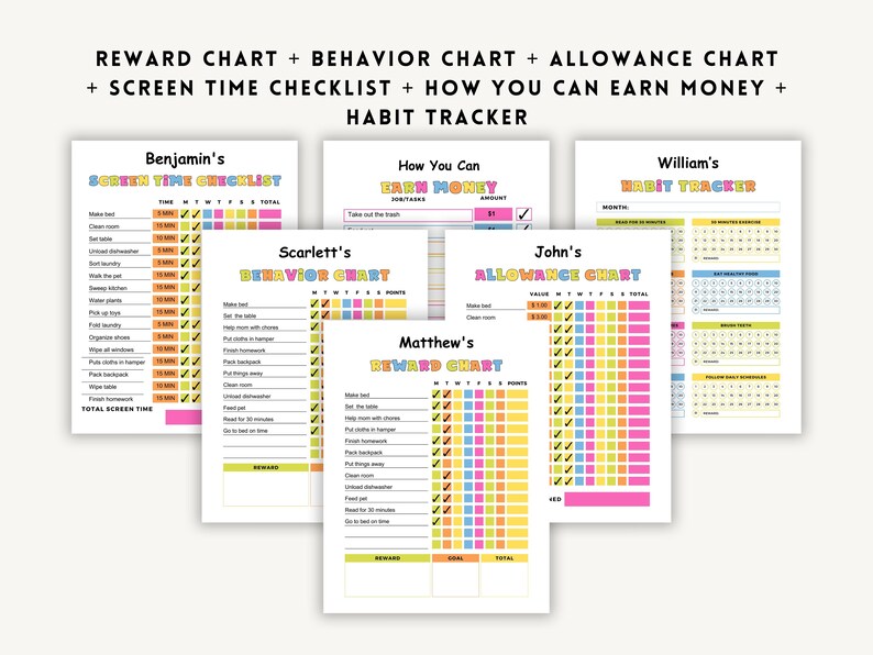 Editable Kids Chore Chart Bundle, Daily Routine Checklist, Toddler ...
