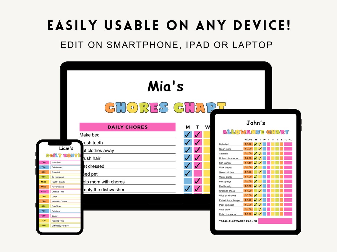 Editable Kids Chore Chart Bundle, Daily Routine Checklist, Reward ...