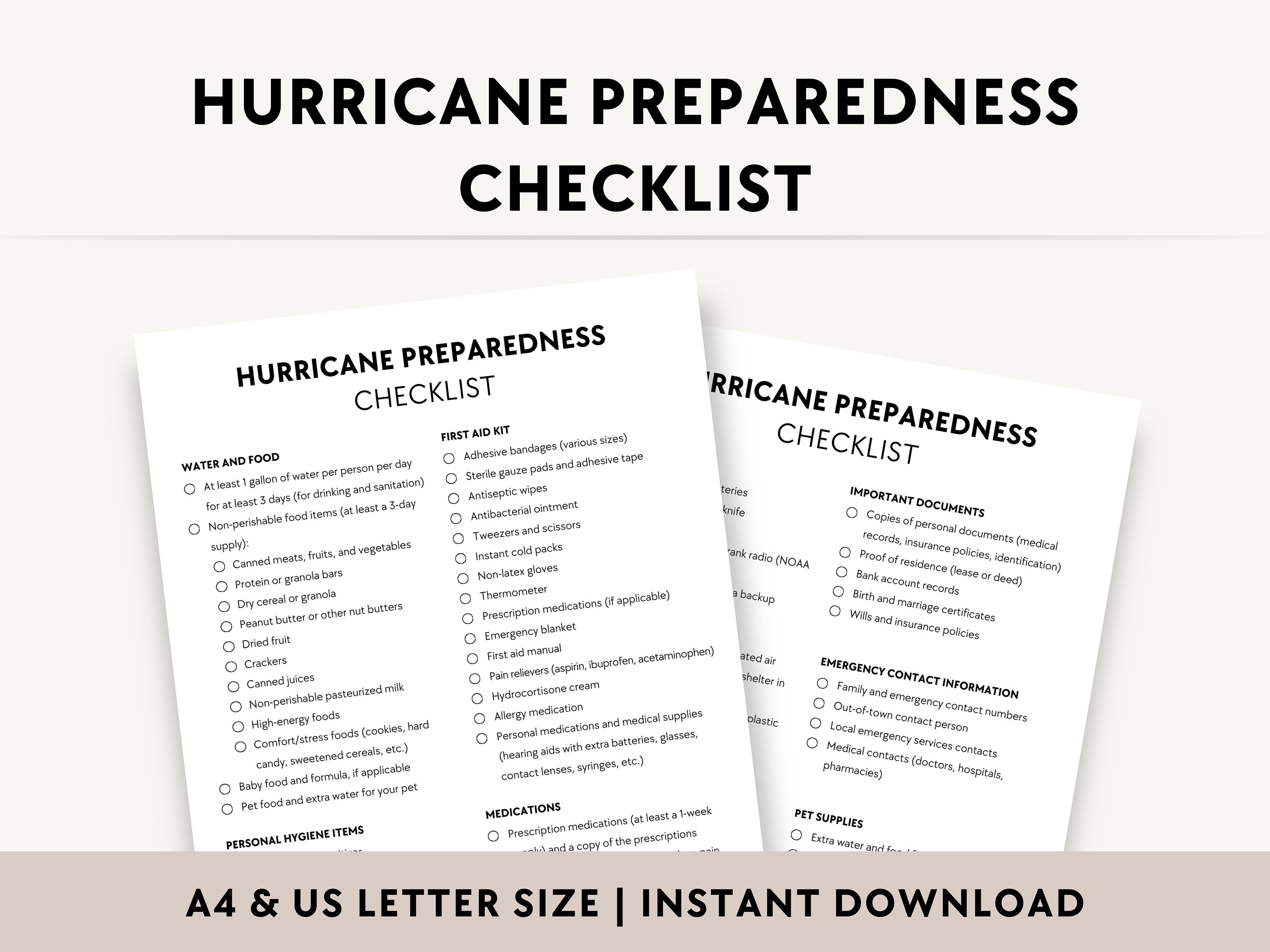 Hurricane Preparedness Checklist PDF, Hurricane Foods Supply List, Printable Emergency Prep ...