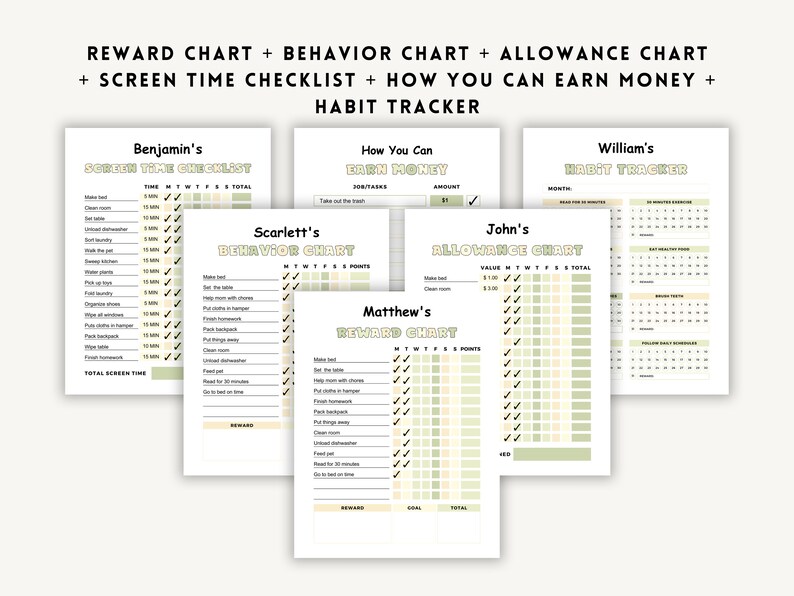 Kids Chore Chart Editable Printable, ADHD Daily Weekly Checklist Bundle ...