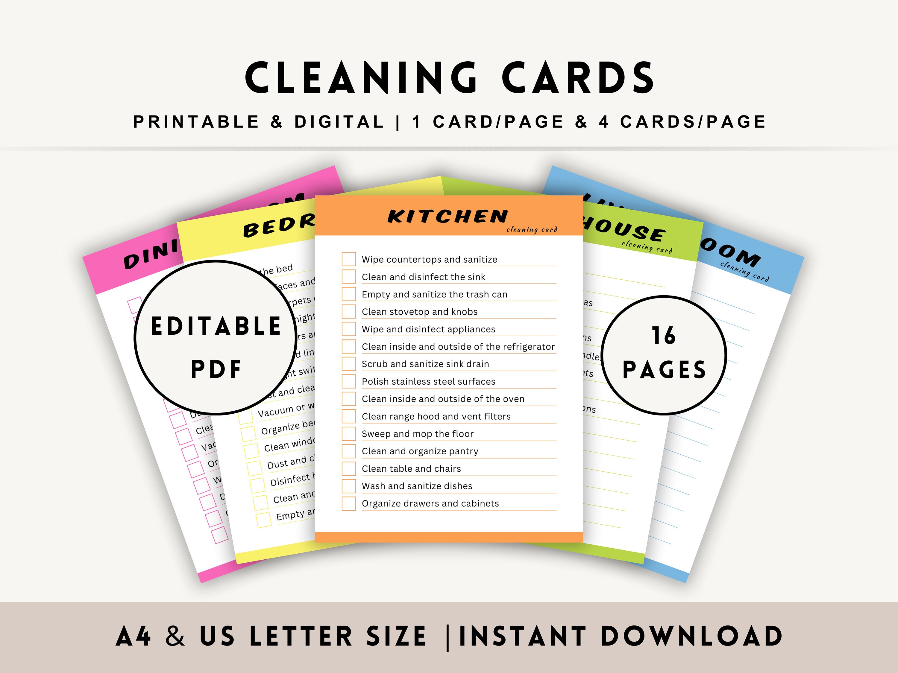 Room Cleaning Checklist, Printable Cleaning Cards, ADHD Family Kids ...
