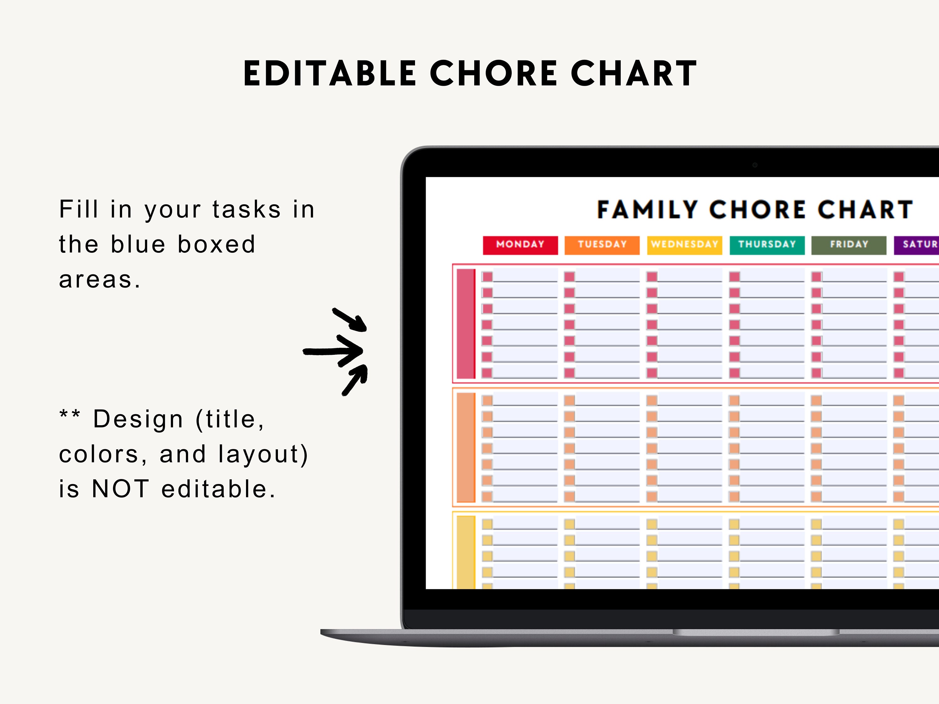 Editable Family Chore Chart, Multiple Kids Responsibility Checklist ...