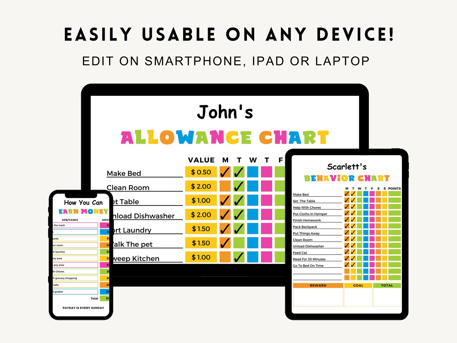 Editable Kids Chore Chart Bundle, Daily Routine Checklist, Reward ...