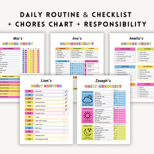 Editable Kids Chore Chart Bundle, Daily Routine Checklist, Reward ...