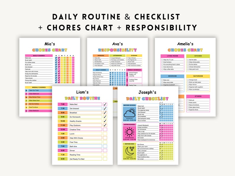 Editable Kids Chore Chart Bundle, Daily Routine Checklist, Reward ...