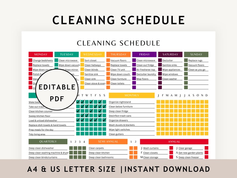 Printable House Cleaning Schedule Editable PDF, Household Chore ...