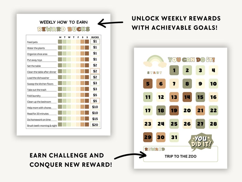 Chore Bucks Reward Chart Printable, Editable Kids Reward System ...