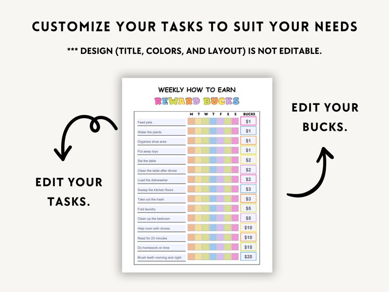 Kids Reward Bucks, Printable Play Money, Chore Dollars, Editable Reward ...