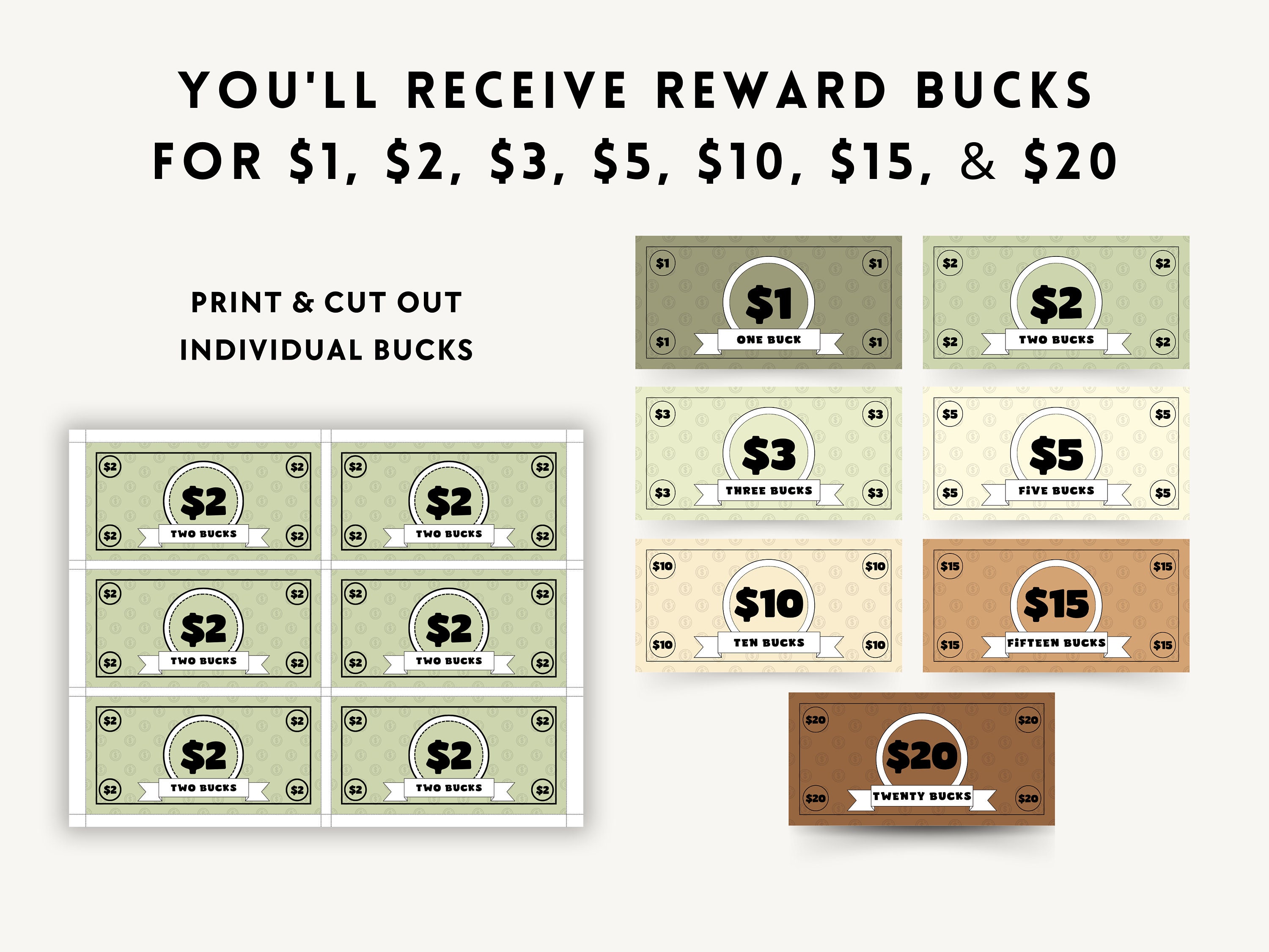 Chore Bucks Reward Chart Printable, Editable Kids Reward System ...